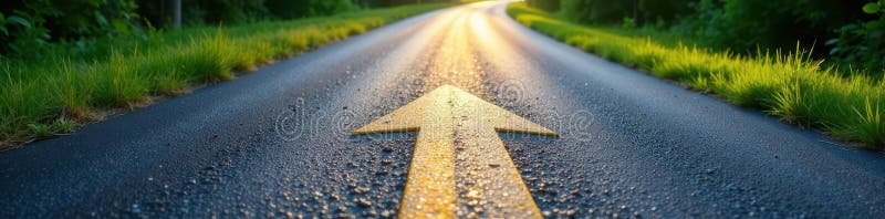 Newly Paved Asphalt Road Featuring Clear Directional Arrow , Direction ...