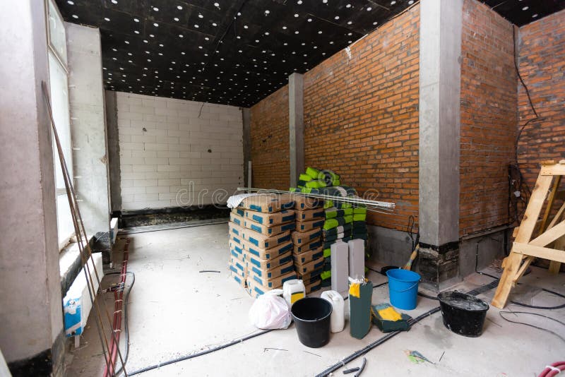 Newly Renovated Generic Empty Office Space with Leftover Materials and ...