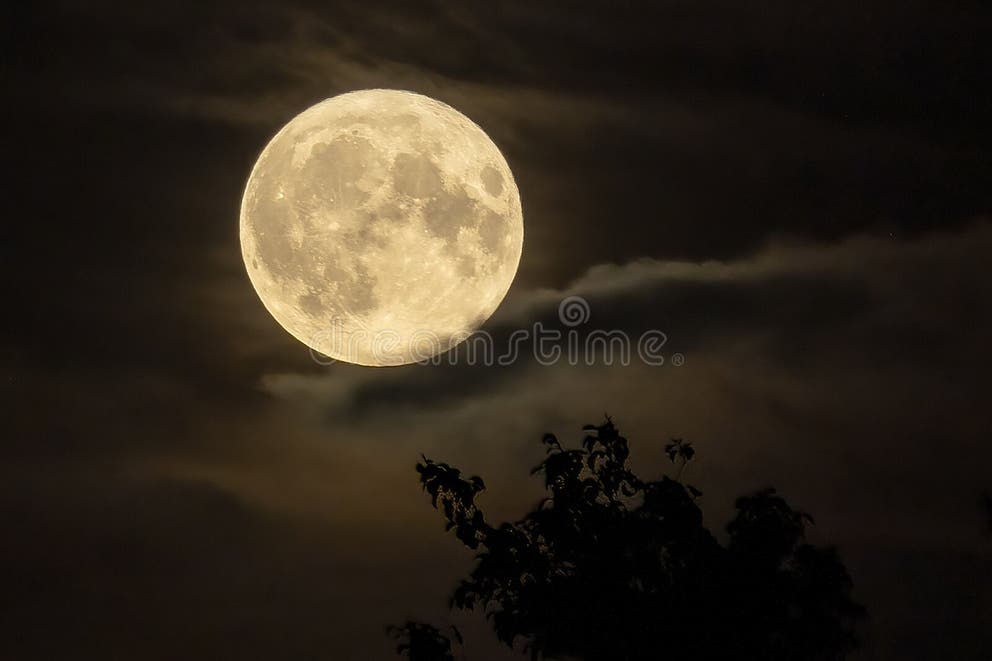The Newly Risen Supermoon Breaks through the Clouds Stock Image - Image of beautiful, dream ...