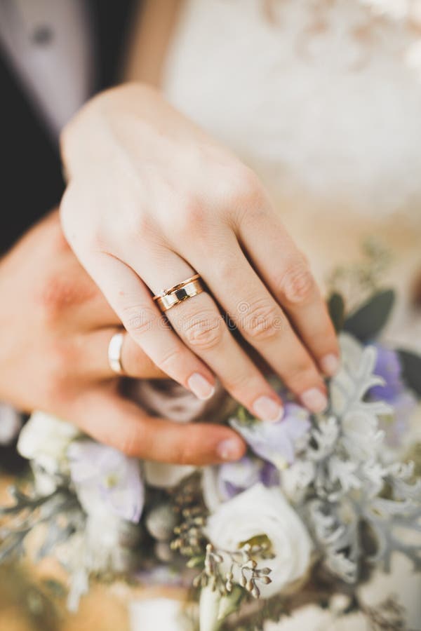 Newly Wed Couple`s Hands with Wedding Rings Stock Image - Image of ...