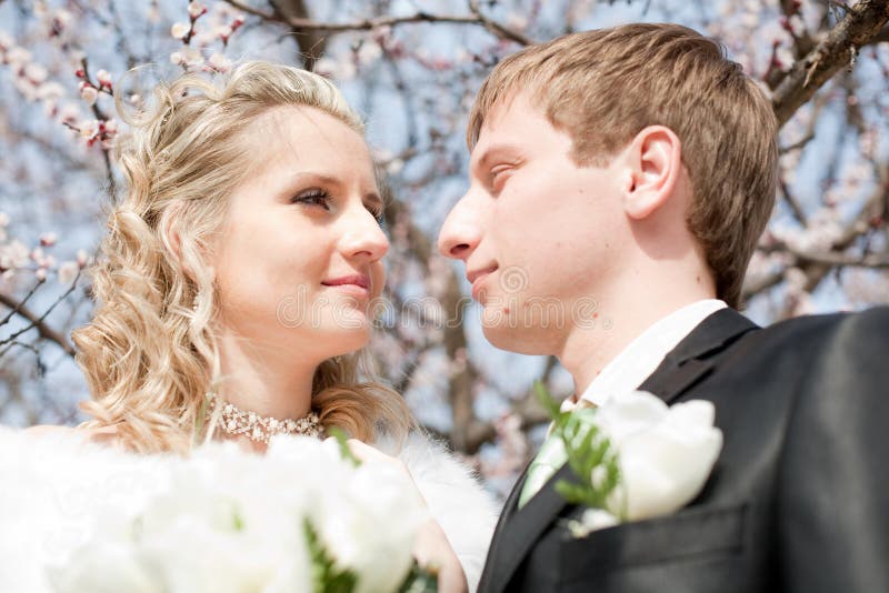 Newly Wedded Couple on Open Air Stock Photo - Image of love, lifestyle ...