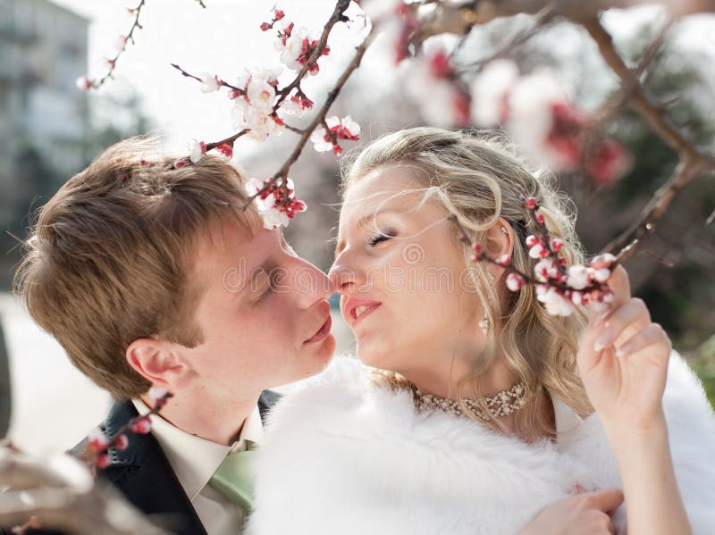 Newly Wedded Couple Outdoors Stock Image - Image of outdoors, adult ...