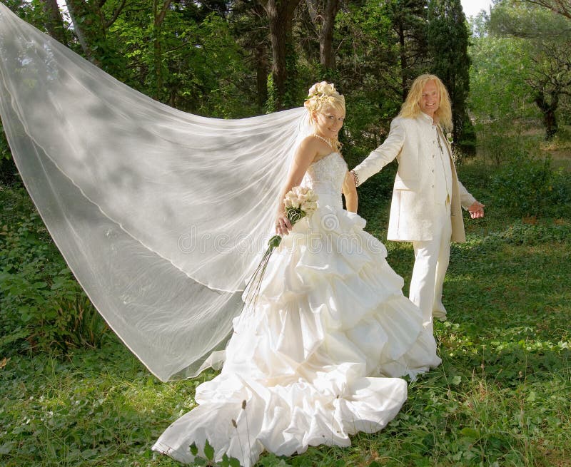 Newly Wedded Couple in the Park Stock Photo - Image of coiffure, bridal ...