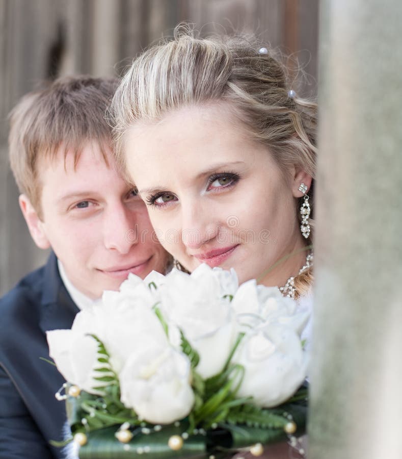 Newly Wedded Couple in the Park Stock Photo - Image of expressing ...