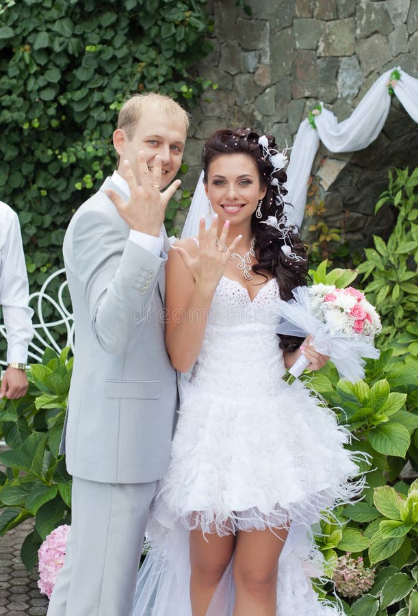 Newly Wedded Couple in the Park Stock Photo - Image of girl ...