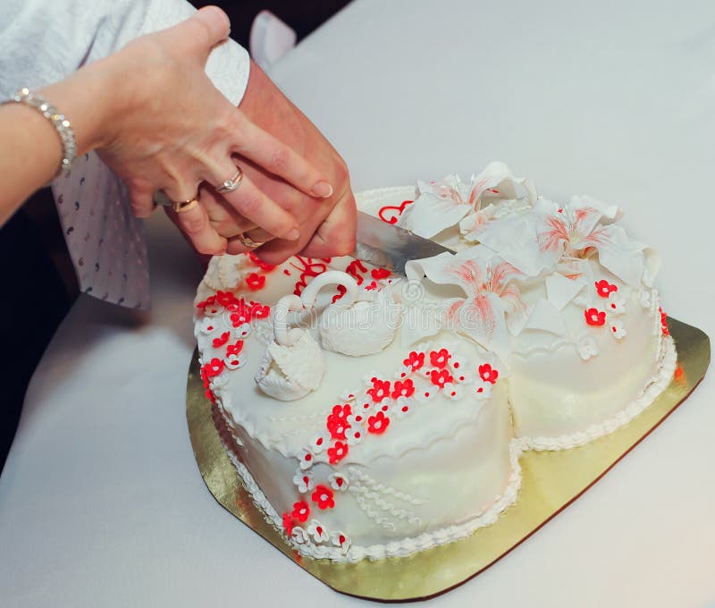 Newlyweds cut the cake stock photo. Image of confection - 62898014