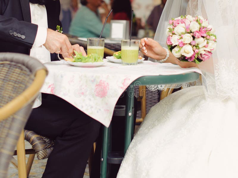 Newlyweds Having Breakfast stock image. Image of cafe - 48060099