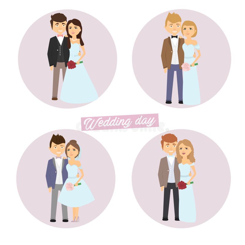 Newlyweds Set . Wedding , Married , Couple Stock Illustration ...