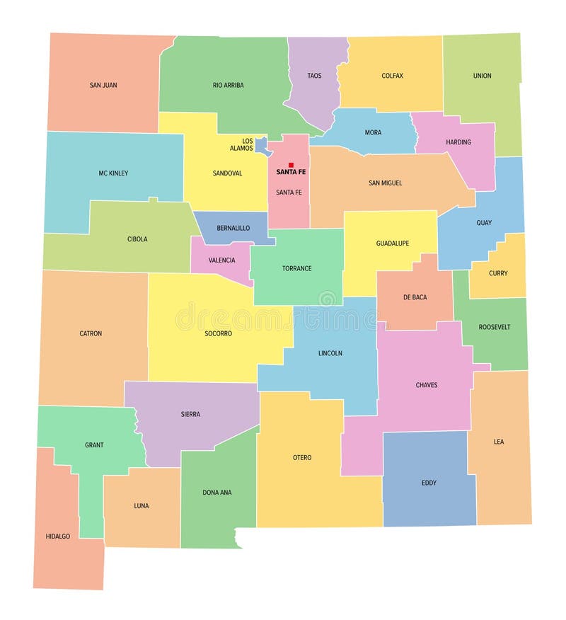New Mexico, U.S. State, Subdivided into 33 Counties, Multi Colored Map ...