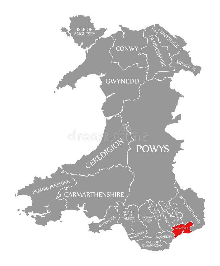 Newport Red Highlighted in Map of Wales Stock Illustration ...