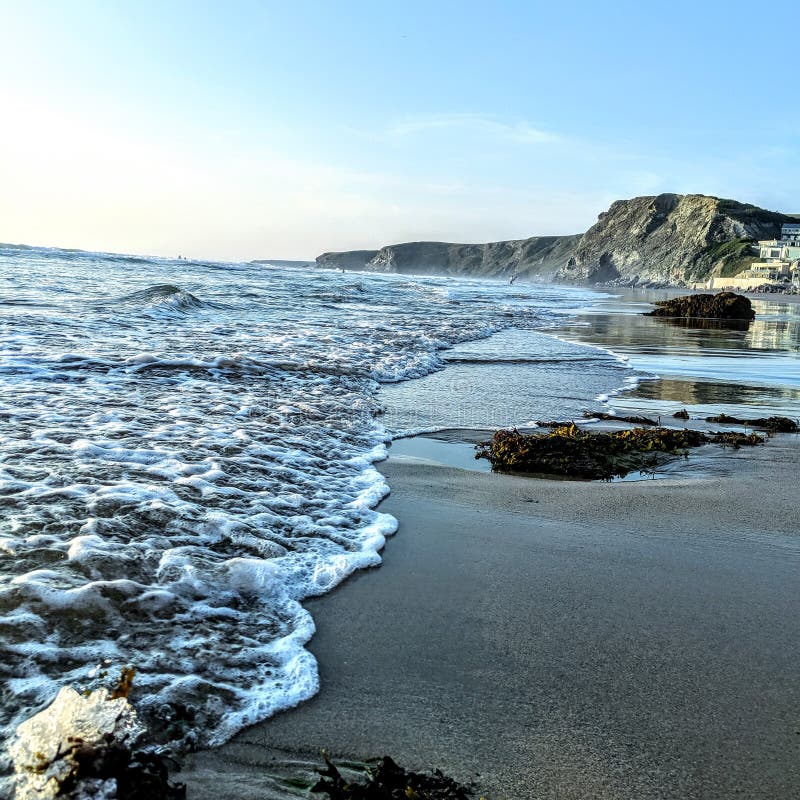 Beach at Low Tide on the Basque Coast on a Day with Waves Stock Image ...