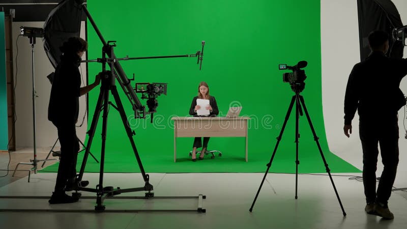 News Anchor at Work, Process of Preparing for News Shooting, View of a ...
