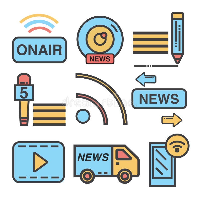 News Communication Colour Tone Icons Set Stock Illustration ...