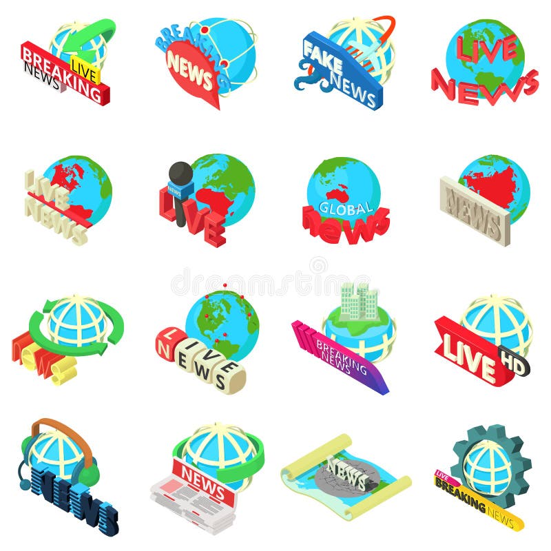 News Icons Set, Isometric Style Stock Vector - Illustration of icons ...