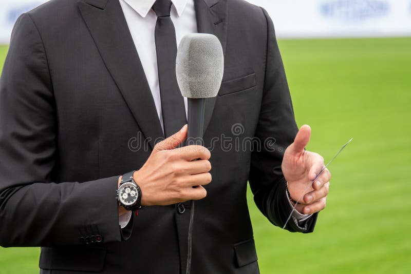 News Journalist with Microphone Interviewing Stock Image - Image of ...