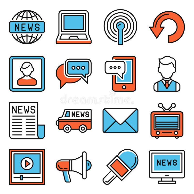 News Media Icons Set on White Background. Vector Stock Vector ...