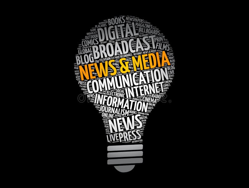 News and Media Light Bulb Word Cloud Collage, Concept Background Stock ...