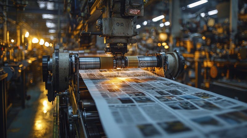 News Printing Press in Action with Fresh Prints Stock Illustration ...