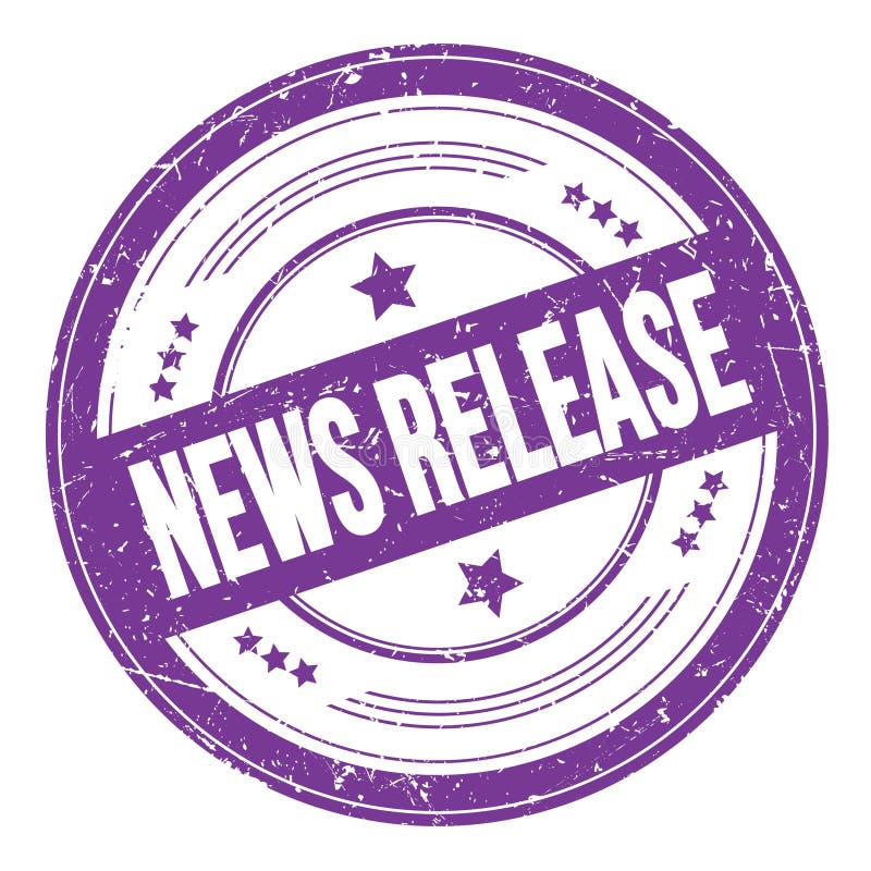 NEWS RELEASE Text on Violet Indigo Round Grungy Stamp Stock ...