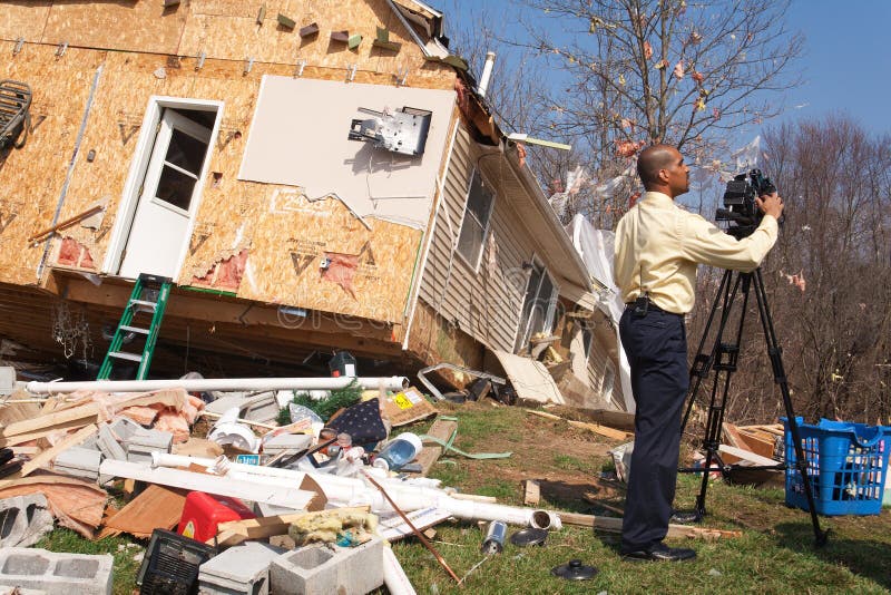 News Reporter Covering Tornado Aftermath Editorial Image - Image of ...