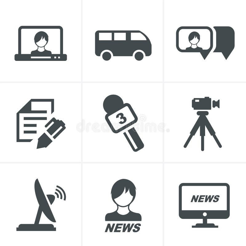 News reporter icons set. stock illustration. Illustration of report ...