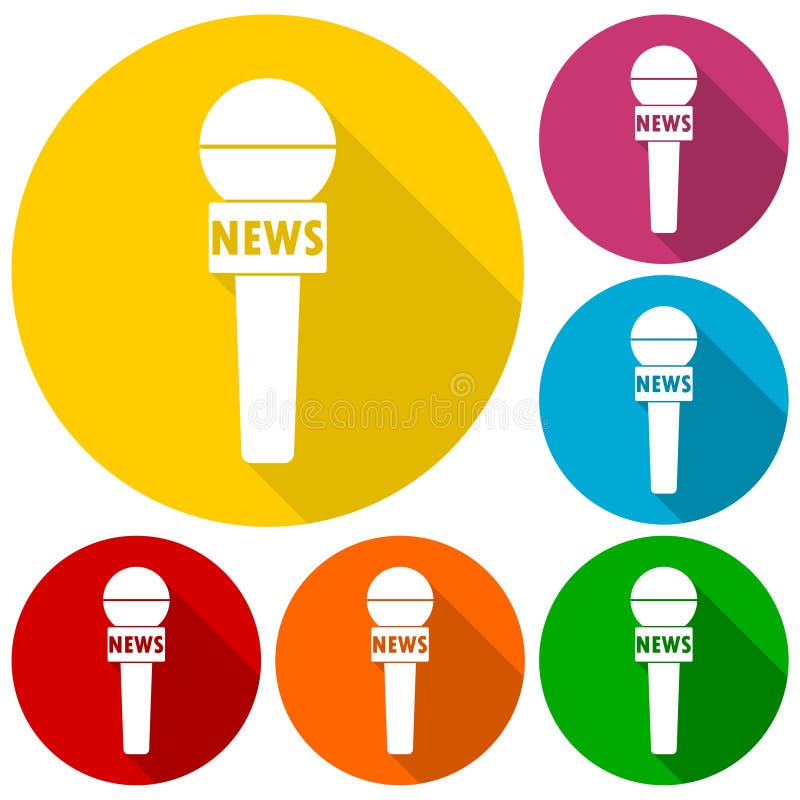 News Reporter Microphone Icons Set with Long Shadow Stock Vector ...