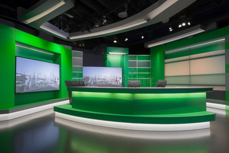 News Television Broadcasting Studio. Generate Ai Stock Photo - Image of ...