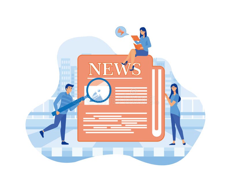 News. Tiny People Read Breaking News on Newspaper Stock Vector ...
