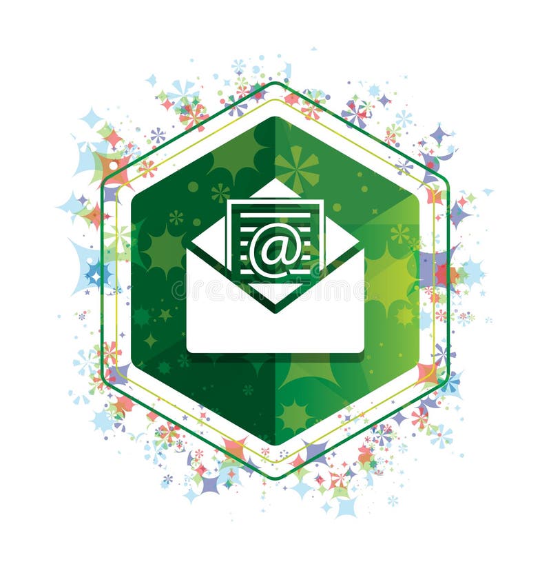 Newsletter Email Icon Floral Plants Pattern Green Hexagon Button Stock ...