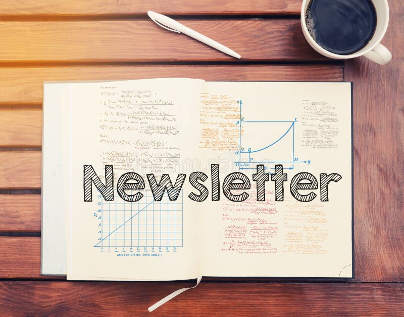 Newsletter : Text Inside Notebook on Table with Coffee Stock Image ...