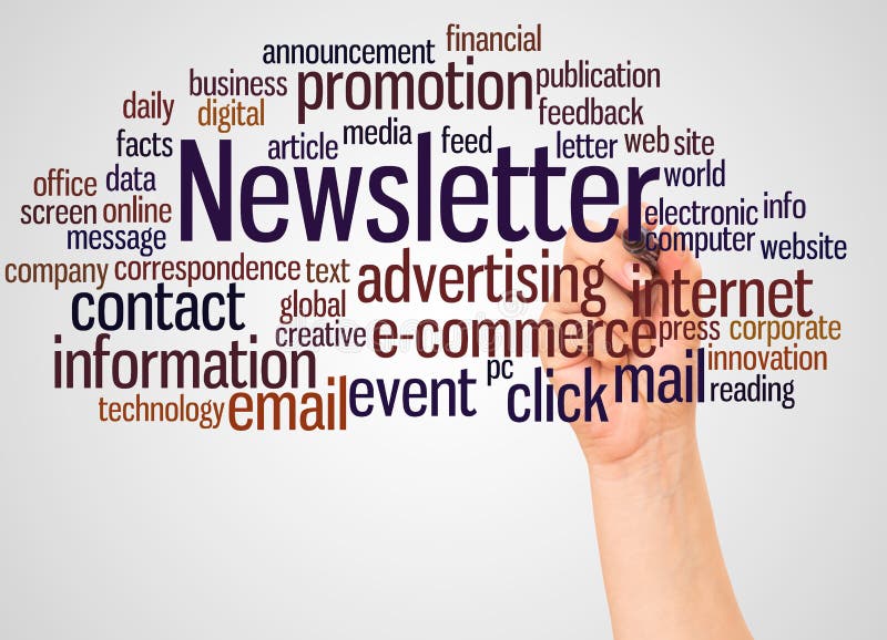 Newsletter Word Cloud and Hand with Marker Concept Stock Illustration ...