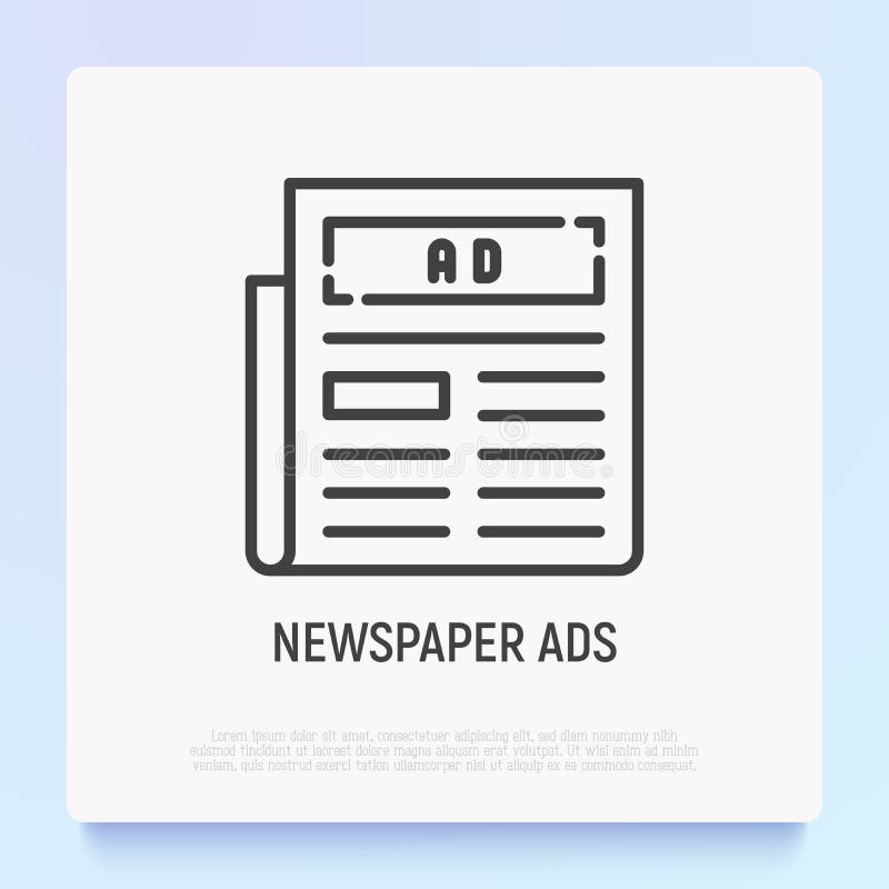 Newspaper Ad on Front Page Thin Line Icon. Modern Vector Illustration ...
