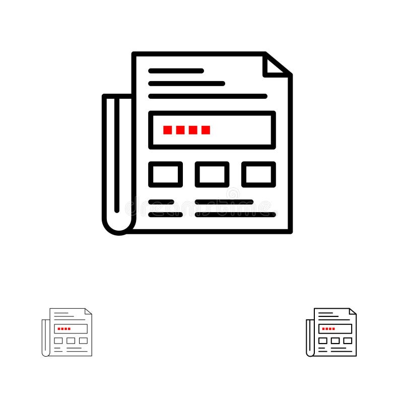 Newspaper, Ad, Paper, Headline Bold and Thin Black Line Icon Set Stock ...