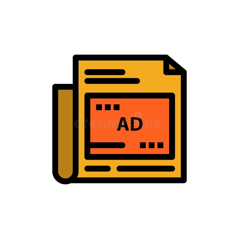 Newspaper, Ad, Paper, Headline Flat Color Icon. Vector Icon Banner ...