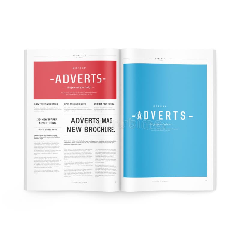 Newspaper Advertising Magazine Brochure Mockup on White Background 3D ...