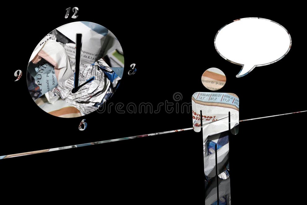 NewsPaper Big Clock Overlooking a Man - Black Stock Image - Image of ...