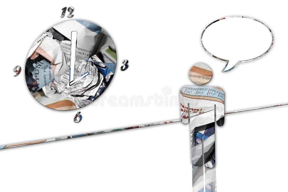 NewsPaper Big Clock Overlooking a Man - White Stock Image - Image of ...