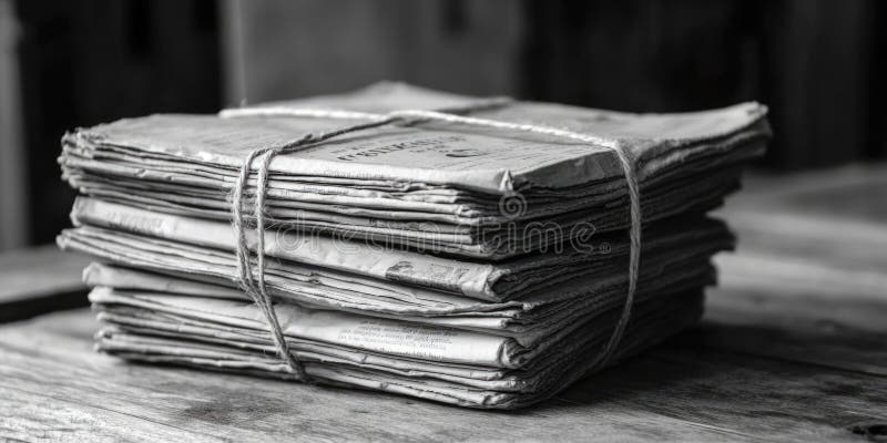 Newspaper Bundle on Wooden Table Stock Image - Image of desk, wooden ...