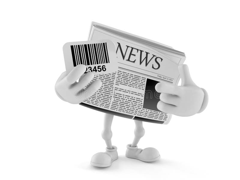 Newspaper Character Holding Barcode Stock Illustration - Illustration ...
