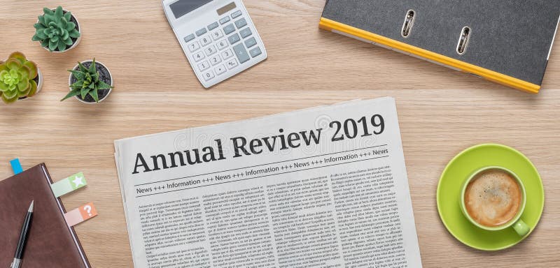 A Newspaper on a Desk with the Headline Annual Review 2019 Stock Image ...