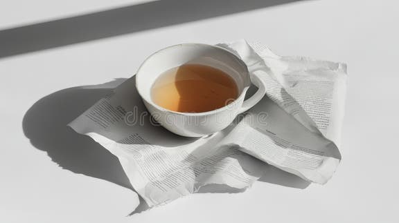 Newspaper Folded beside a Half-drunk Cup of Tea. Stock Photo - Image of ...