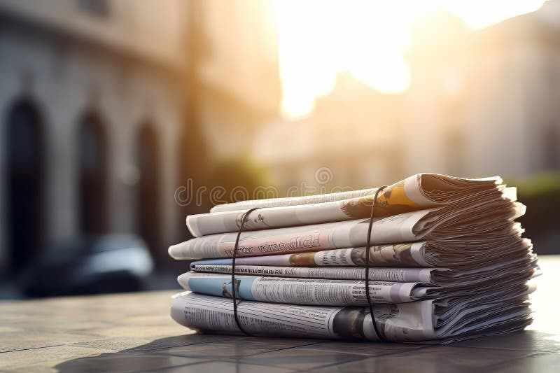 Newspaper Folder Stack at Morning Sunrise. Generate Ai Stock Image ...