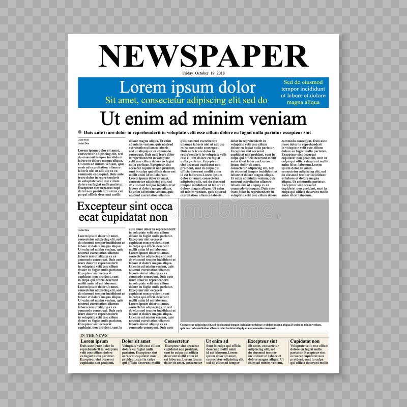 Newspaper front page stock illustration. Illustration of realistic ...