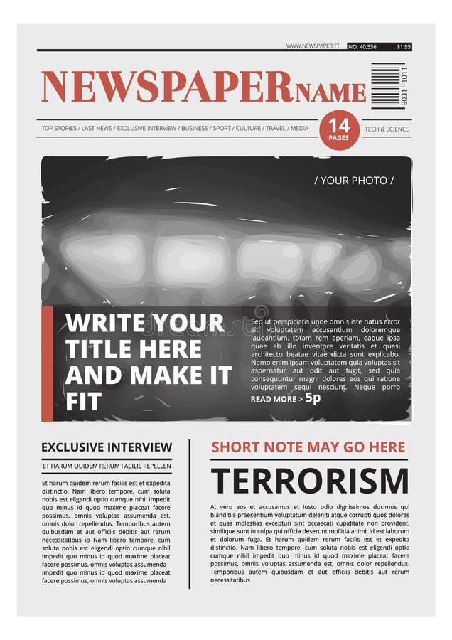 Newspaper Front Page. Text Columns Layout Template Stock Vector ...