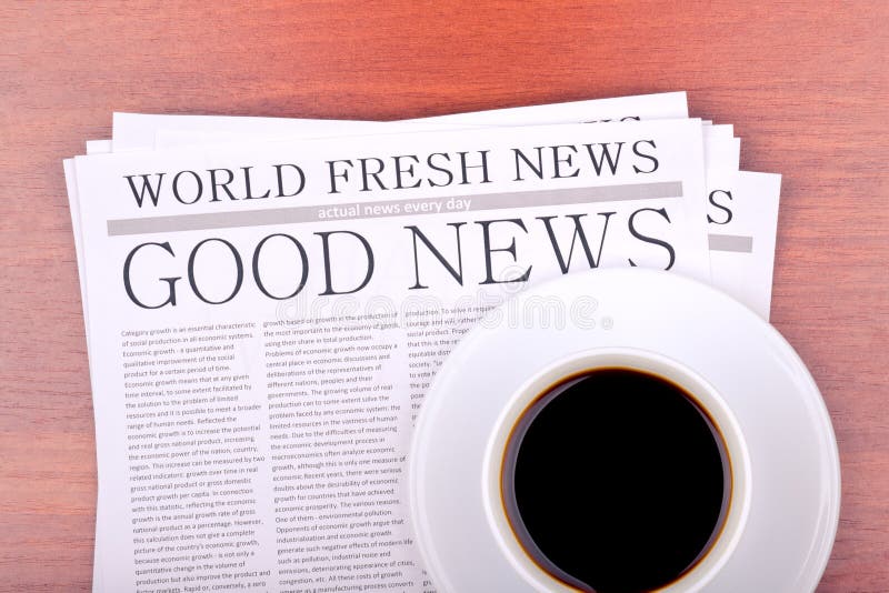 The newspaper GOOD NEWS!!! stock image. Image of foreground - 24356183