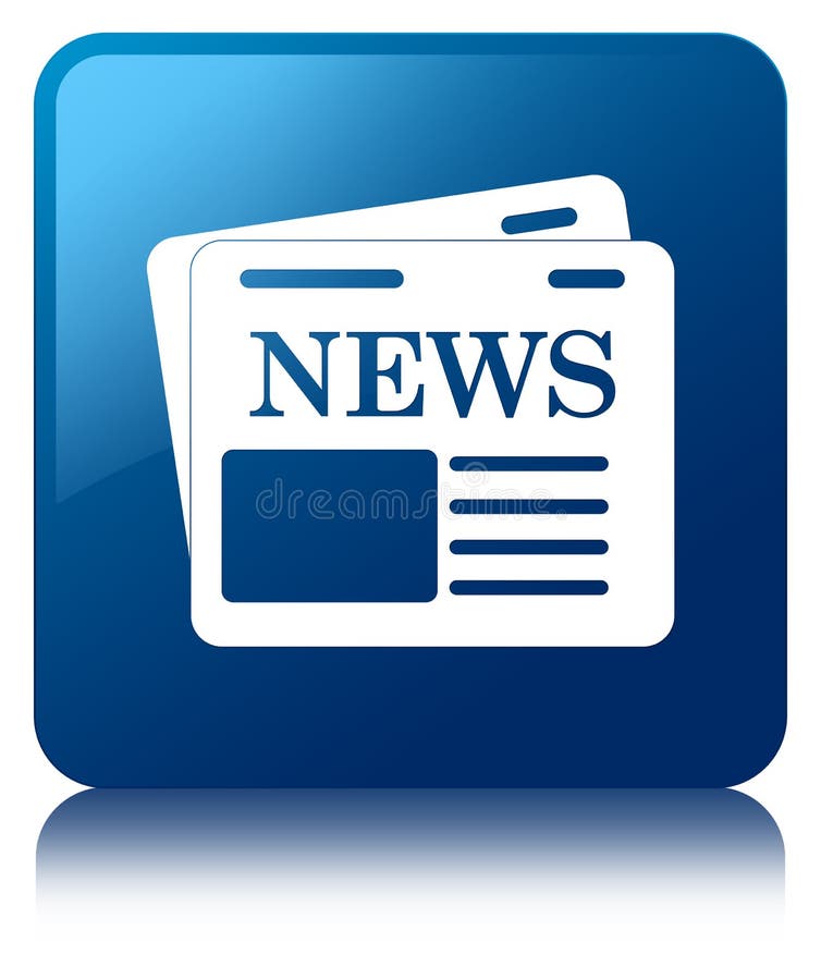 Newspaper Icon Blue Square Button Stock Illustration - Illustration of ...