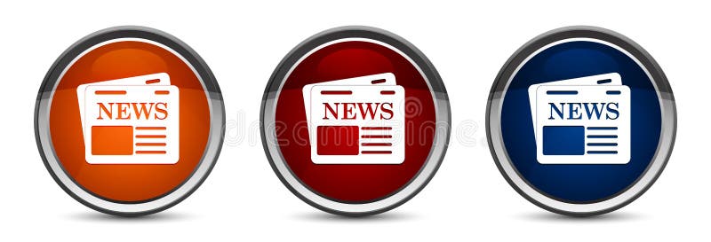 Newspaper Icon Exclusive Blue Red and Orange Round Button Design Set ...