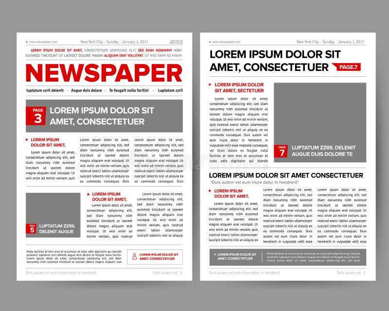 Daily Newspaper Journal Design Template with Two-page Opening Editable ...