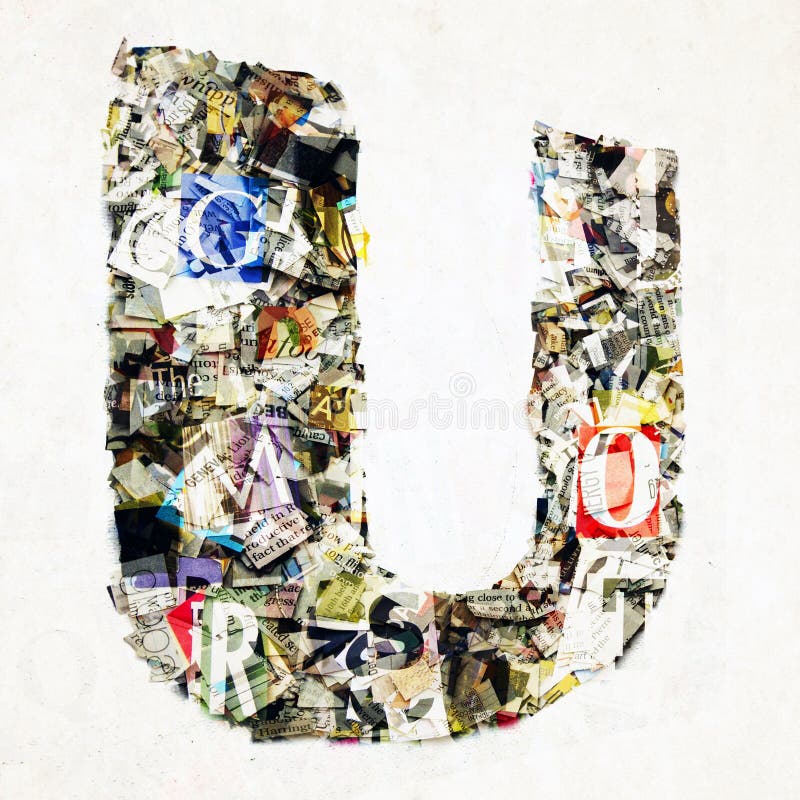 Newspaper Letter U Made from Newspaper and Magazine Confetti Stock ...