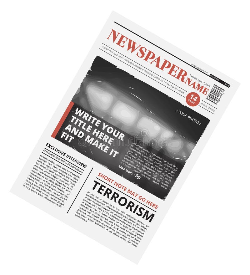 Newspaper Mockup. Front Page with Photo and Text Columns Layout Stock ...